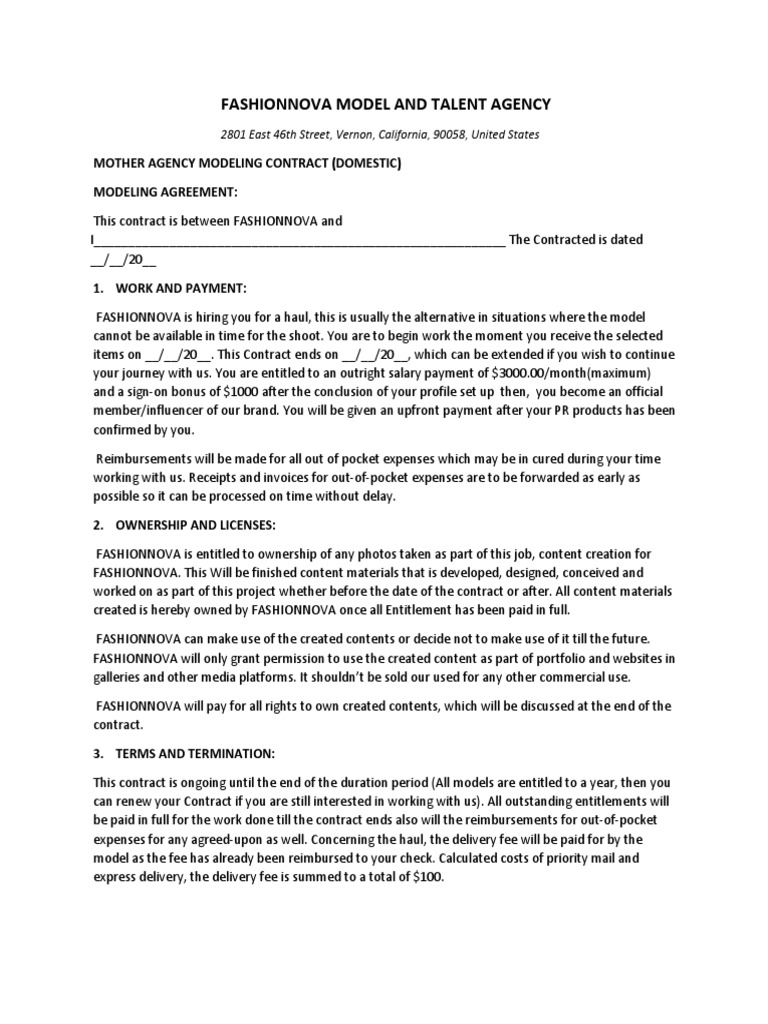 Fashionnova Contract Document | PDF