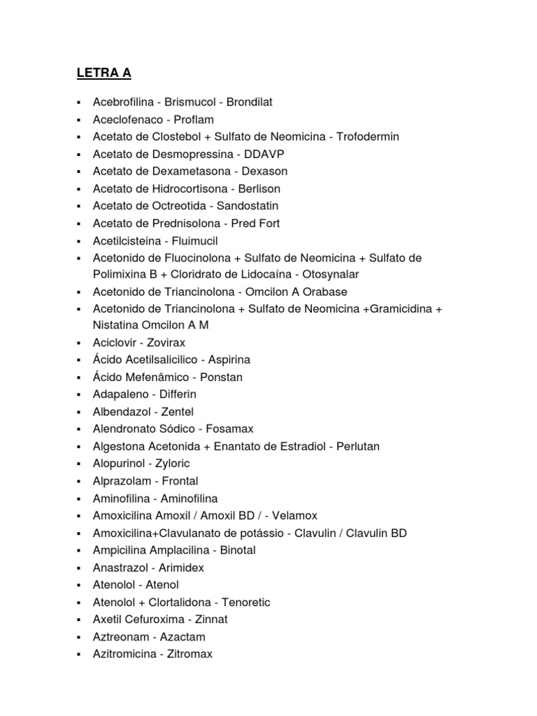 Medicamentos por ordem alfabética: letras de A a M | PDF | Farmacologia ...