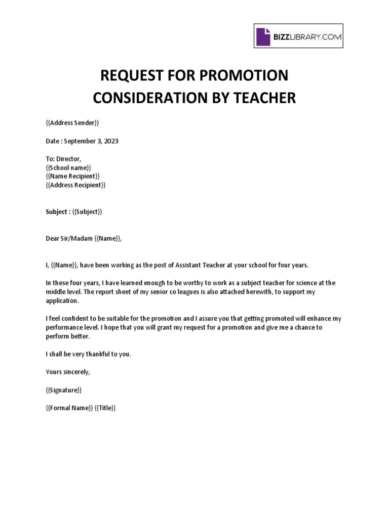 Request For Promotion Template | PDF | Teachers | Cognition