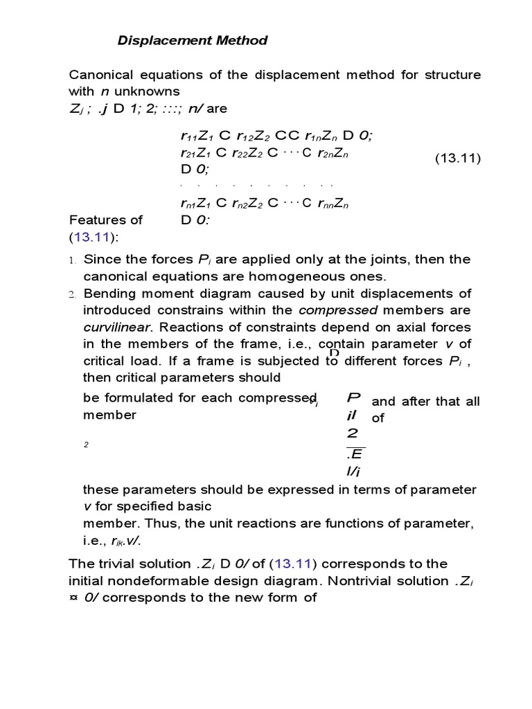 Displacement Method | PDF | Bending | Equations