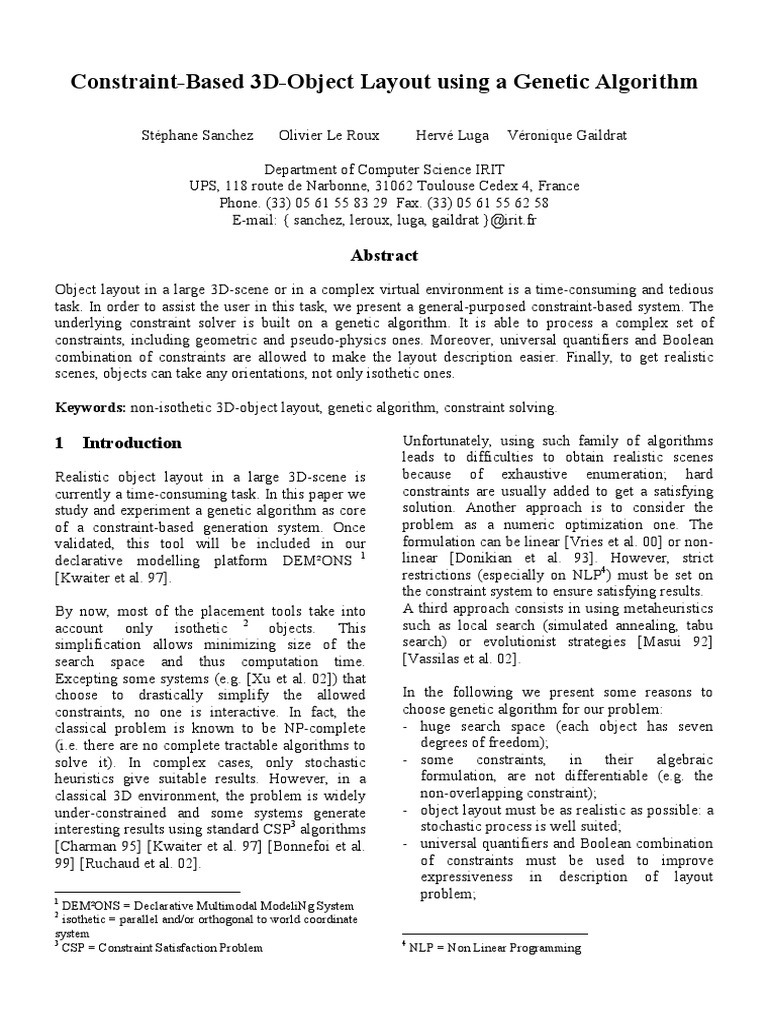 Constraint Based 3 D Object Layout Using Pdf Genetic Algorithm Metaheuristic