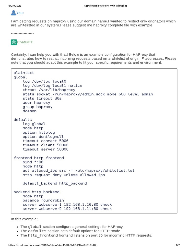 Restricting HAProxy With Whitelist | PDF