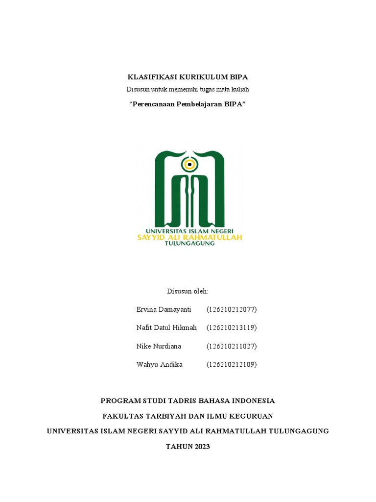 Klasifikasi Kurikulum BIPA | PDF