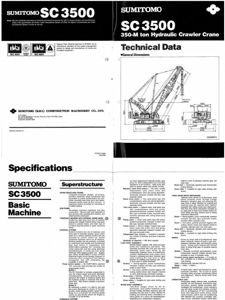 Sumitomo Crawler Cranes Spec 38341e | PDF