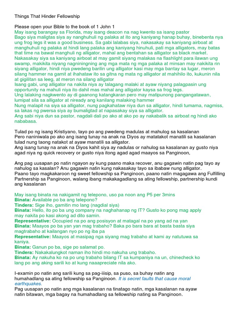 Things That Hinder Fellowship | PDF