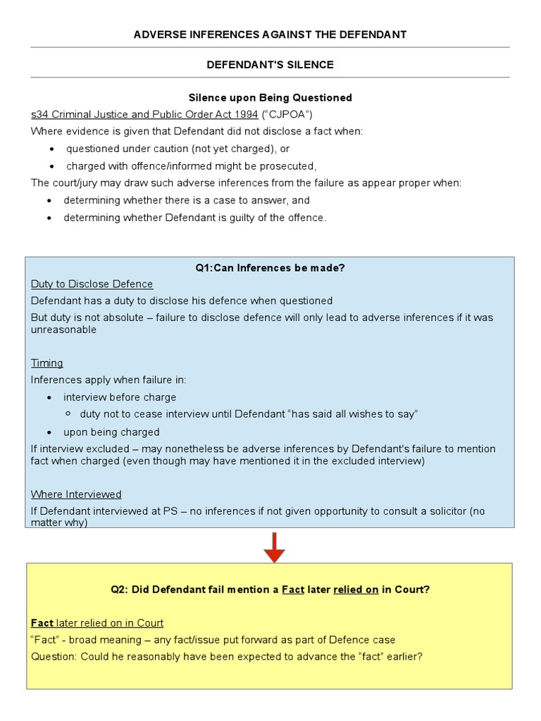 Adverse Inferences Evidence Short Note | PDF | Right To Silence ...