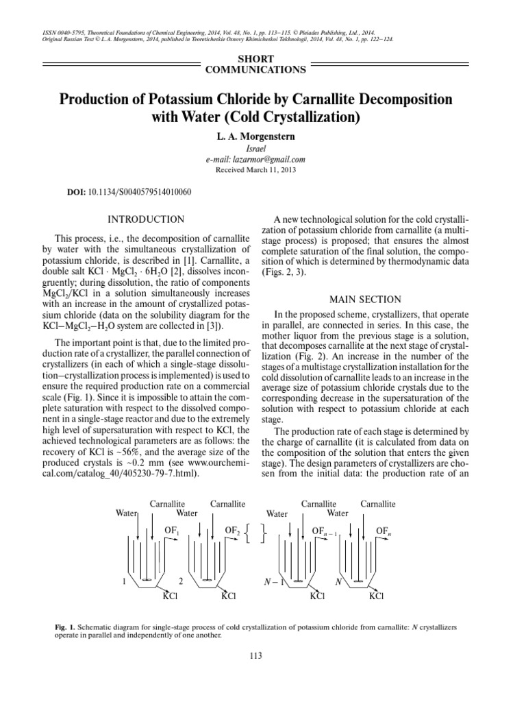 Production of Potassium Chloride by Carnallite Decomposition With Water ...