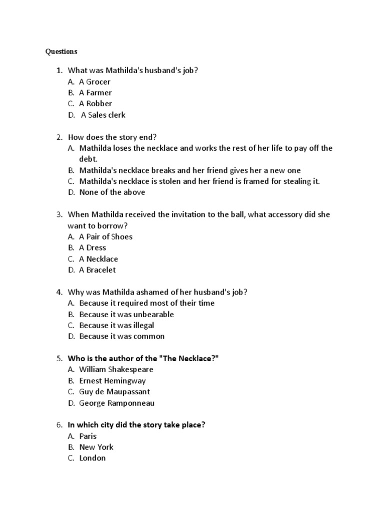 Questions The NEcklace | PDF