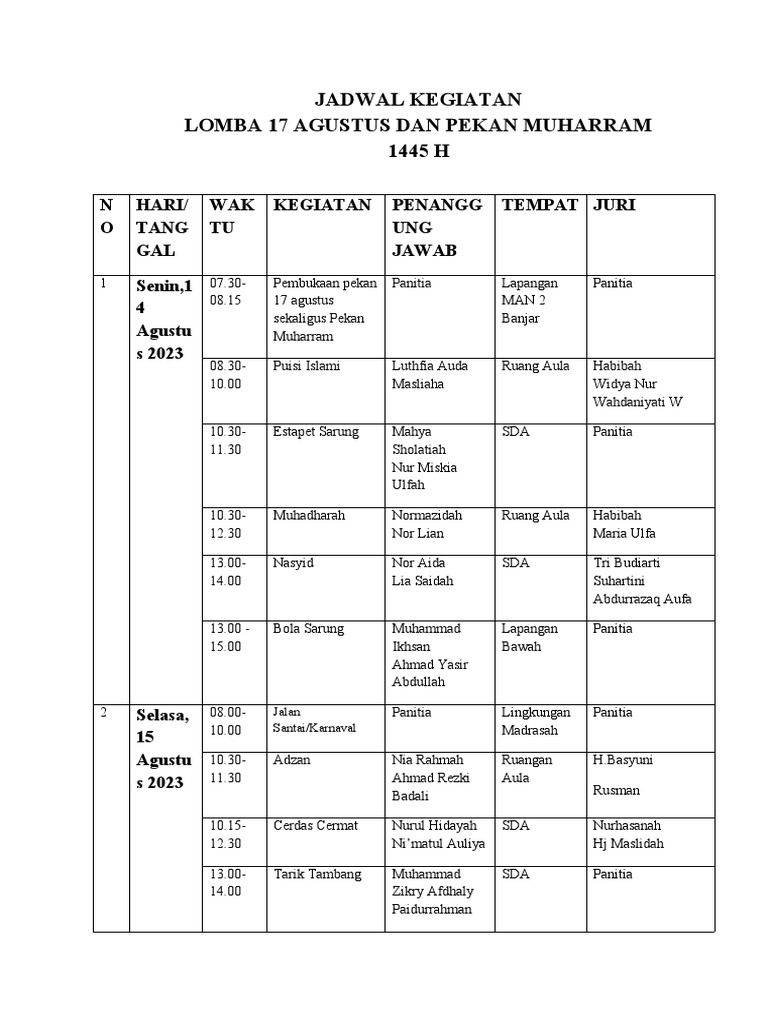 Jadwal Kegiatan Lomba 17 | PDF