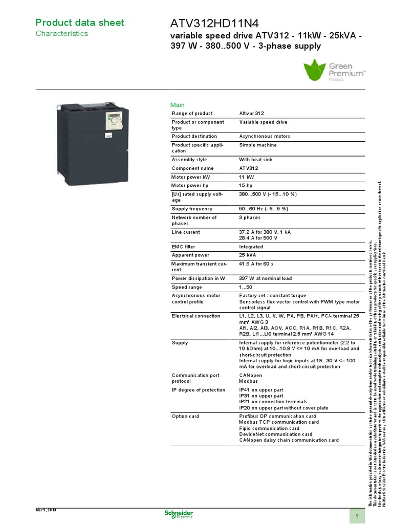 Schneider - Electric ATV312HD11N4 Datasheet | PDF