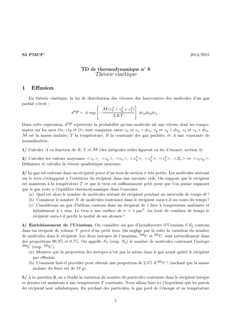 TD de Thermodynamique | PDF