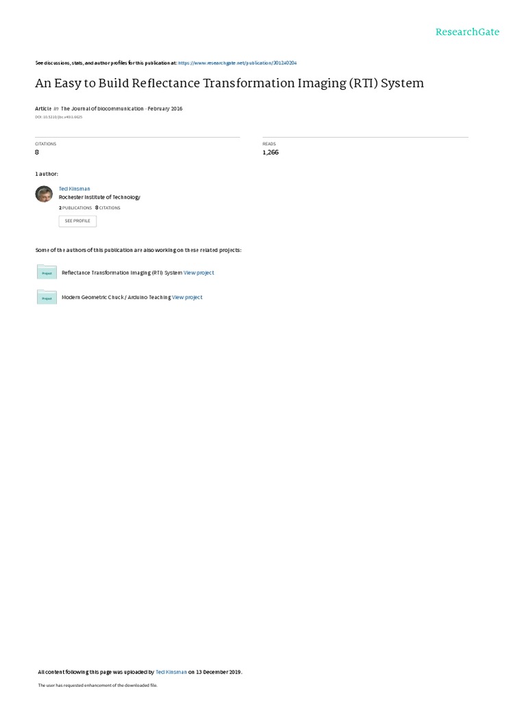 An Easy To Build Re Ectance Transformation Imaging (RTI) System | PDF | Rendering (Computer ...