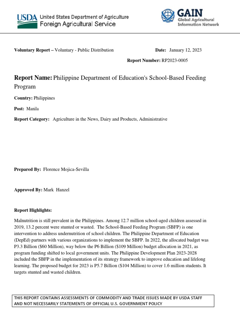 Philippine Department of Education's School-Based Feeding Program ...