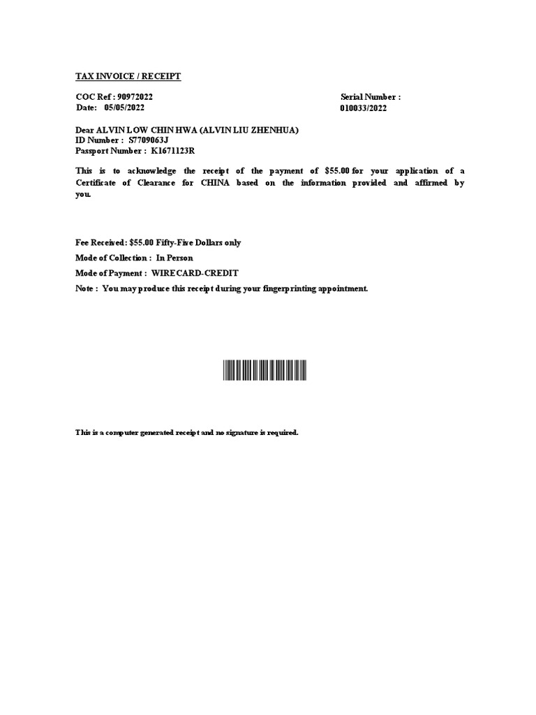 Certificate Clearance Receipt | PDF