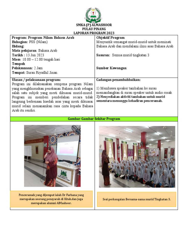 Laporan Program Nilam Bahasa Arab | PDF