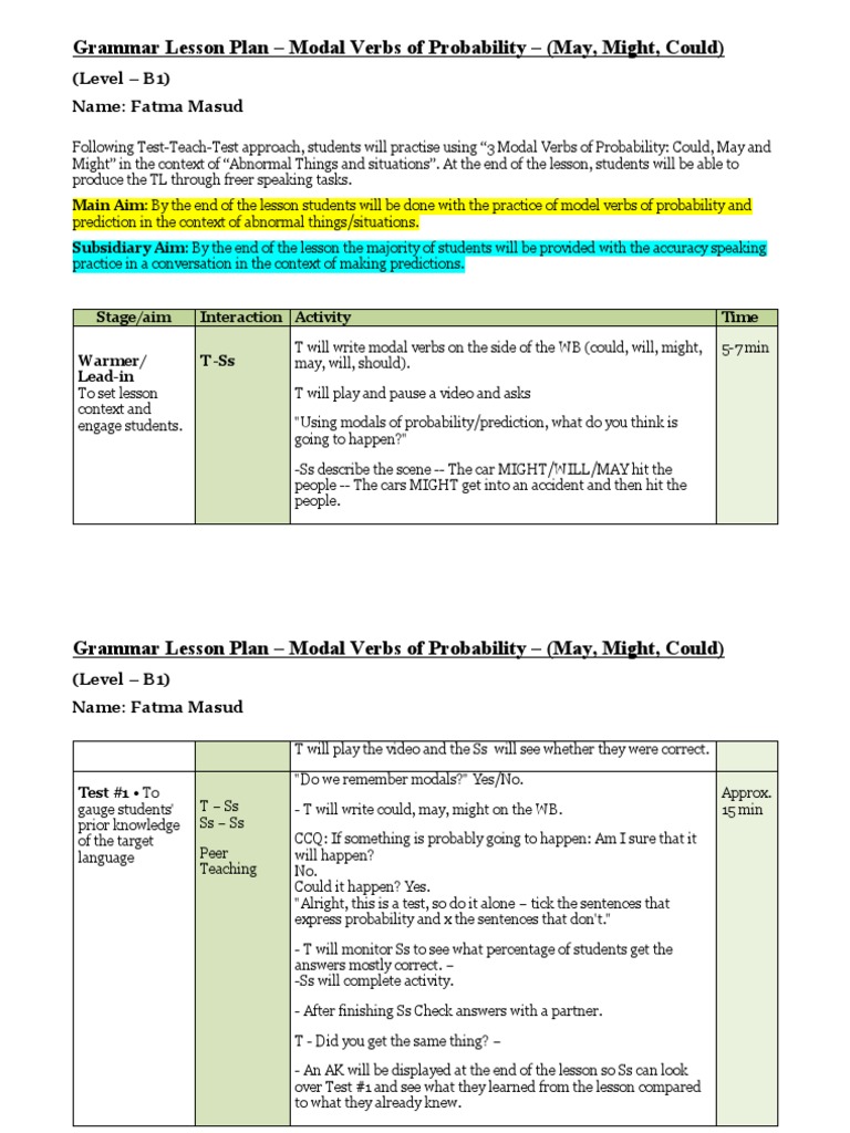 Modal Verbs Lesson Plan - Fatma Masud | PDF
