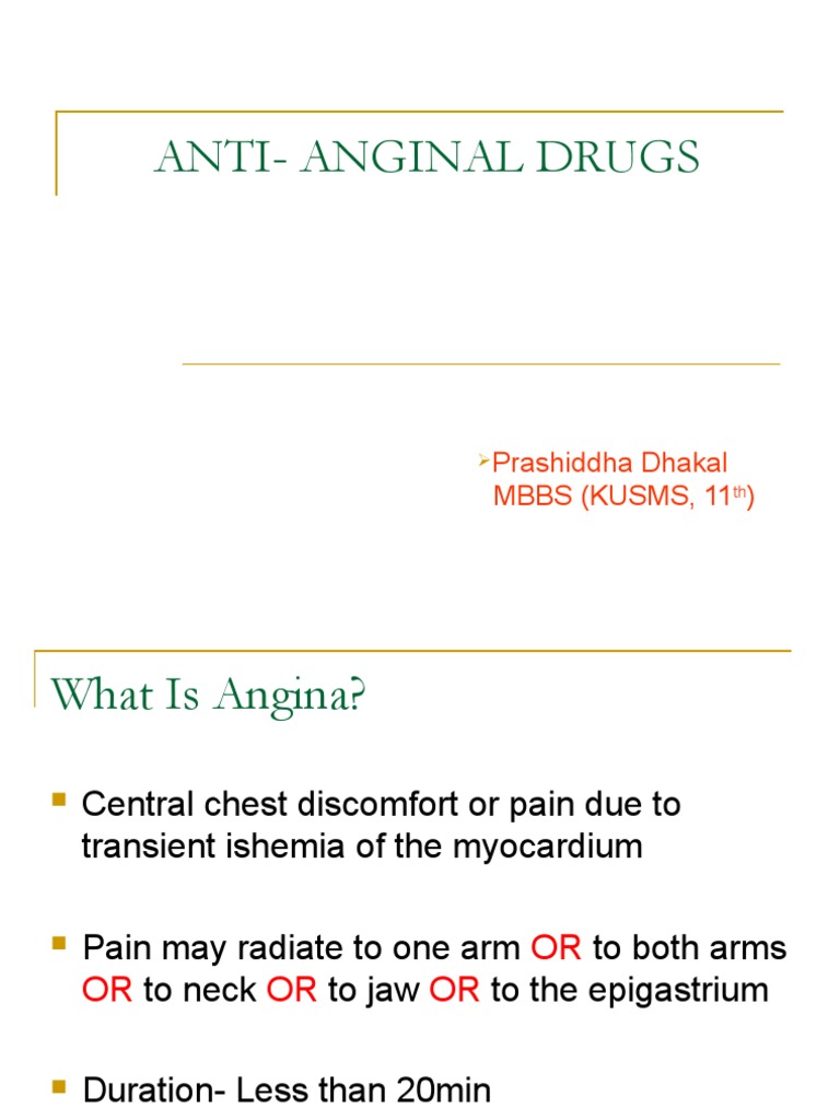 Anti Anginal Drugs | PDF | Vasodilation | Cardiovascular Diseases