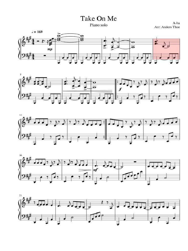 Take On Me Piano Notes | PDF