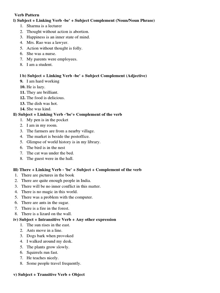 Verb Patterns. | PDF | Language Arts & Discipline | Foreign Language Studies