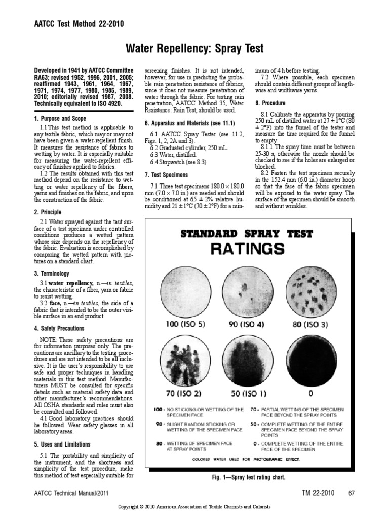 Water Repellency: Spray Test | PDF | Textiles | Materials