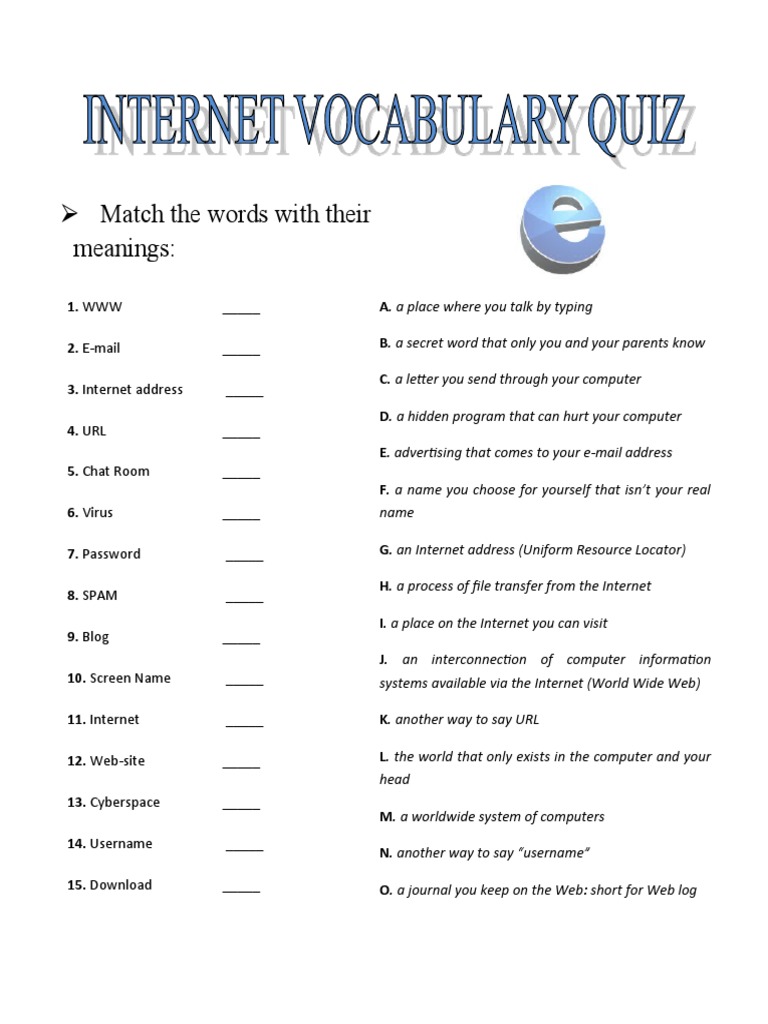 Internet Vocabulary Quiz Guide | PDF