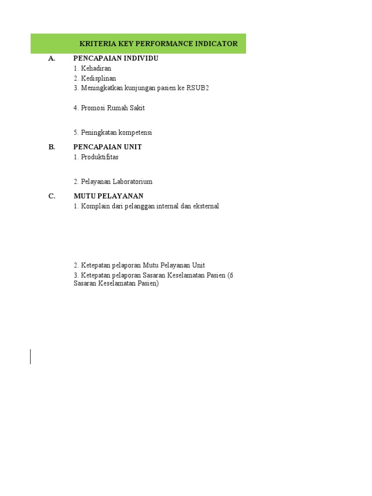 Kriteria KPI untuk Pelayanan Rumah Sakit | PDF