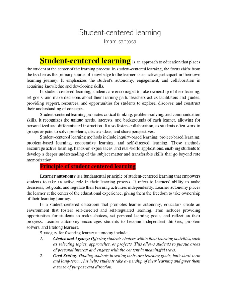 Student-Centered Learning | PDF | Learning | Educational Assessment