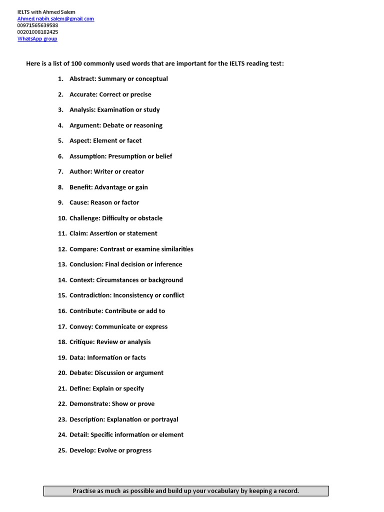 Essential IELTS Vocabulary List | PDF | Argument | Reason