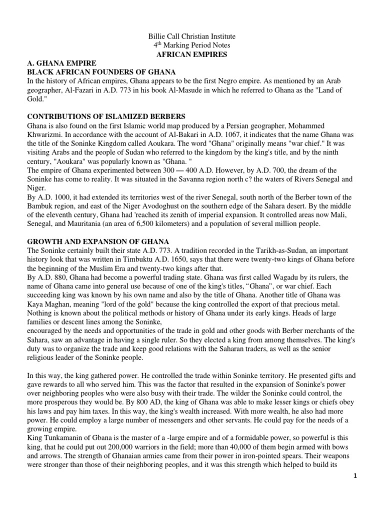African Empires A. Ghana Empire Black African Founders of Ghana | PDF