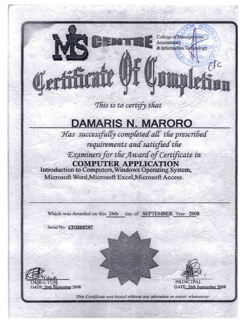 Computer Application Certificate | PDF