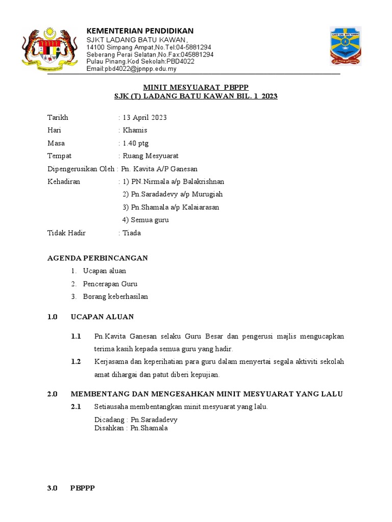 Minit Mesyuarat PBPPP | PDF