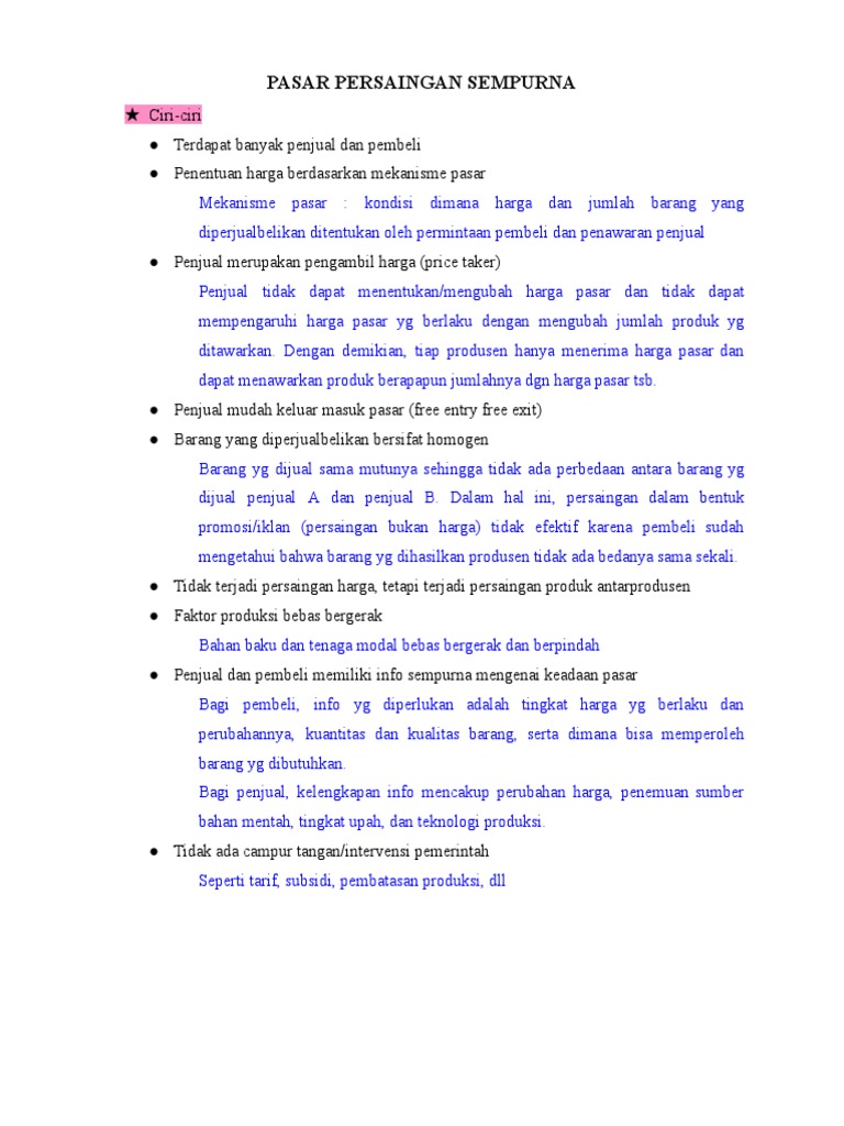 Pasar Persaingan Sempurna | PDF