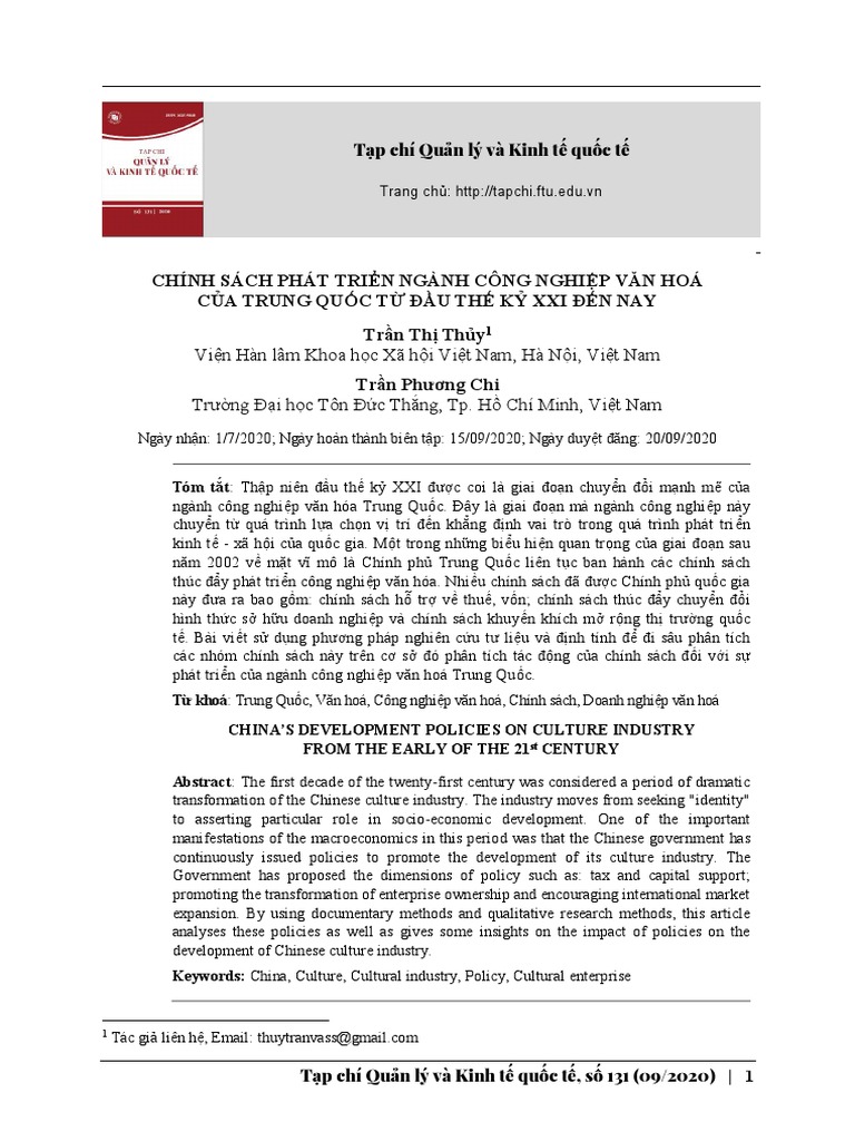 Tran Thi Thuy-Chinh Sach Phat Trien Nganh Cong Nghiep Van Hoa TQ Tu TK21 Den Nay | PDF
