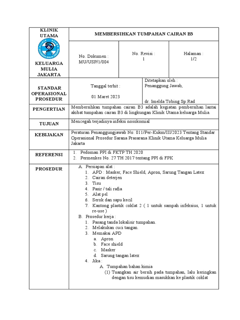 15. SOP MEMBERSIHKAN TUMPAHAN B3 | PDF