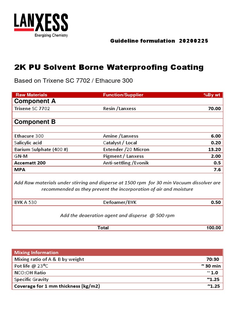 2K PU SB Waterproofing Formulation LC | PDF | Coating | Industrial Processes