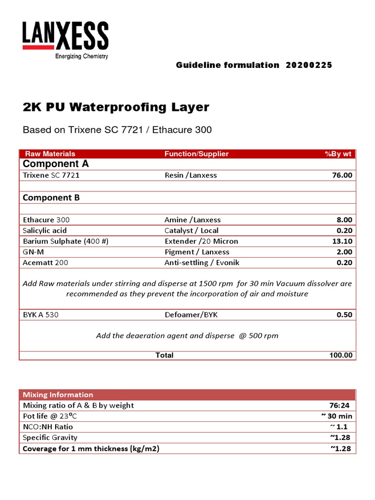 2K Solvent Free Waterproofing Formulation | PDF | Coating | Chemical ...