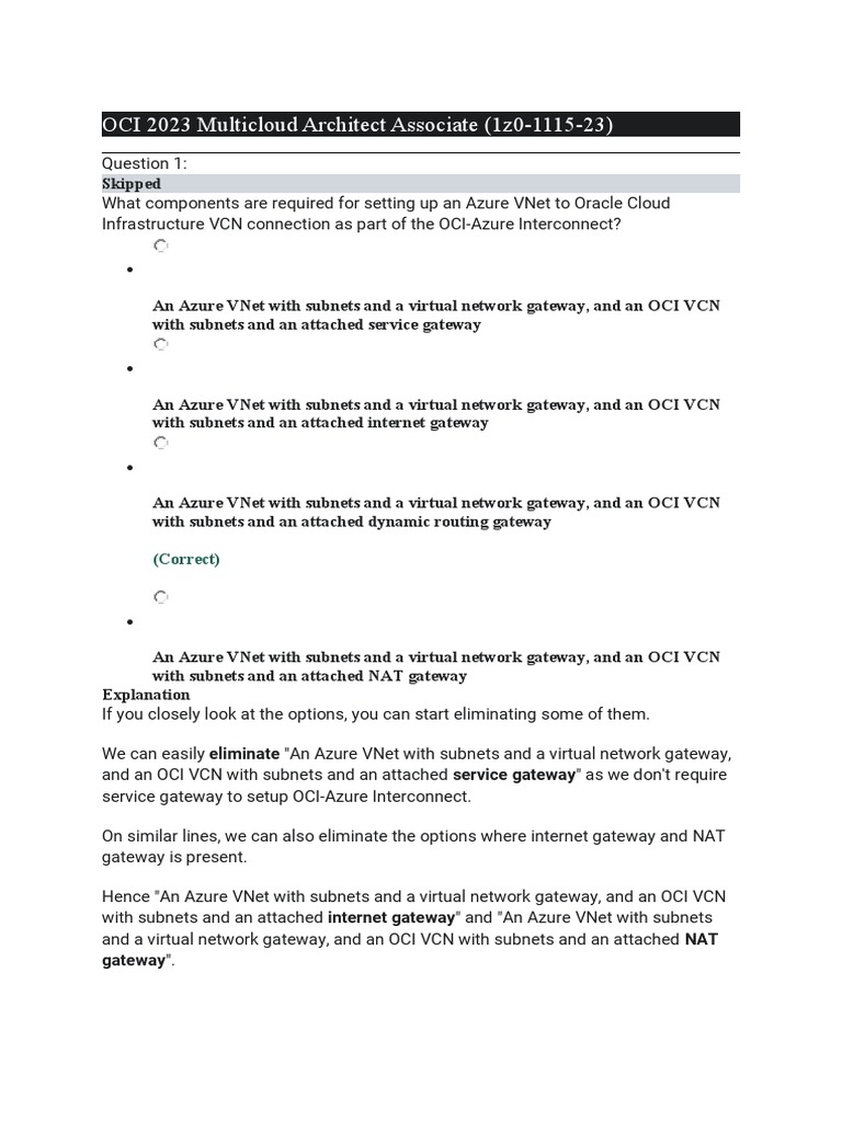 OCI 2023 Multicloud Architect Associate Sure Pass | PDF | Cloud Computing | Microsoft Azure