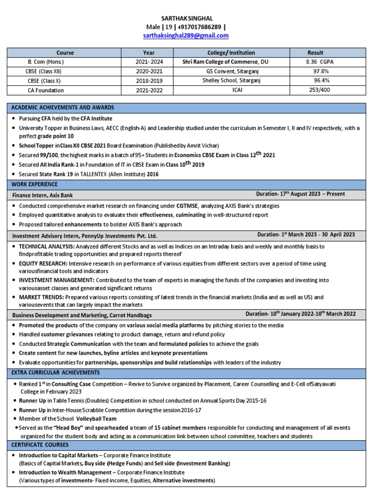 Sarthak Singhal CV Removed | PDF Sarthak Singhal CV Removed | PDF