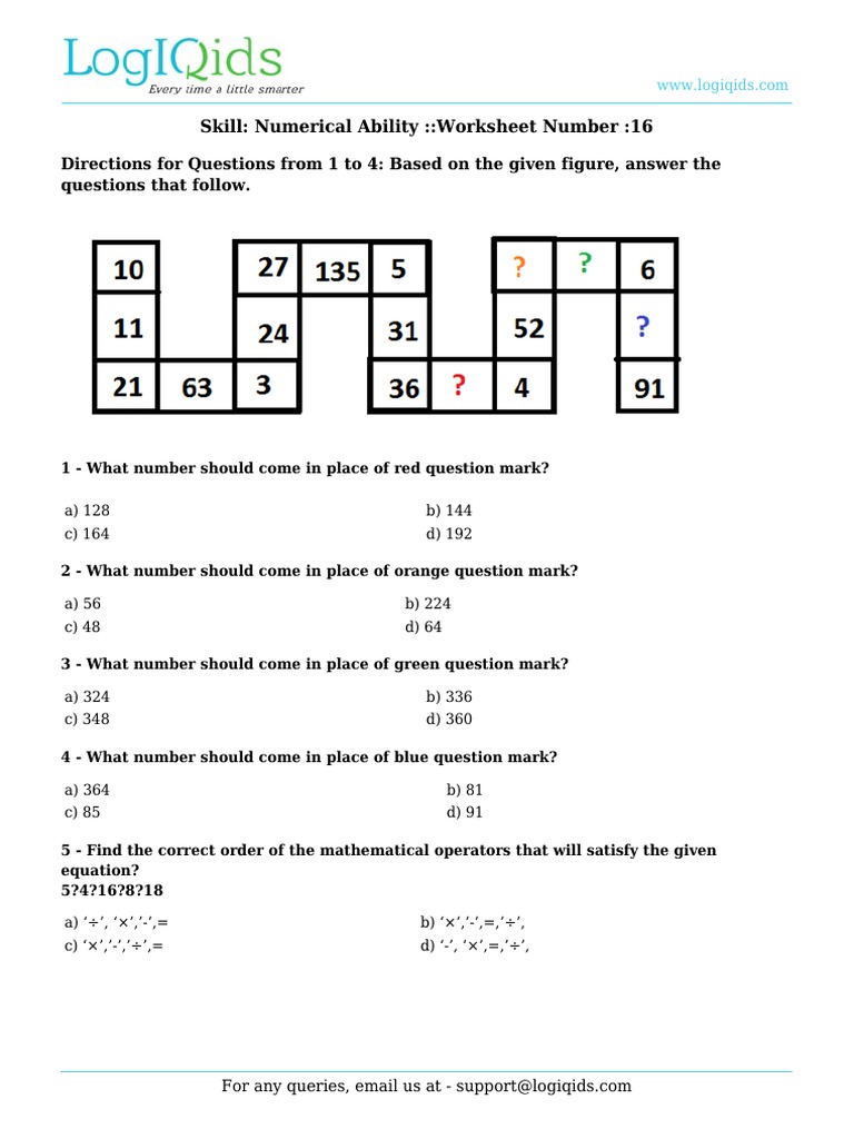 Skill: Numerical Ability::Worksheet Number:16 | PDF | Mathematics | Mathematical Objects