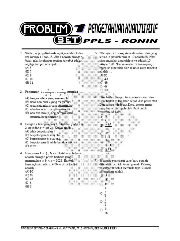 PS01 - Pengetahuan Kuantitatif - Ppls-Ips - S22223 - Problem Set 01 | PDF