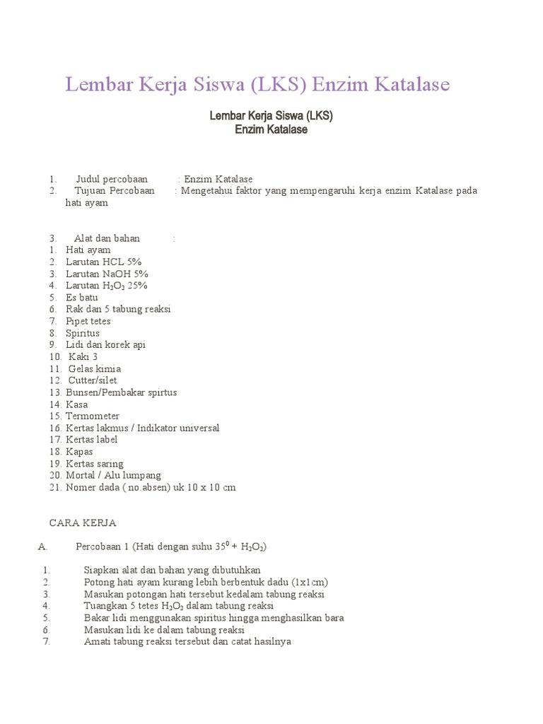 LKPD Enzim Katalase | PDF
