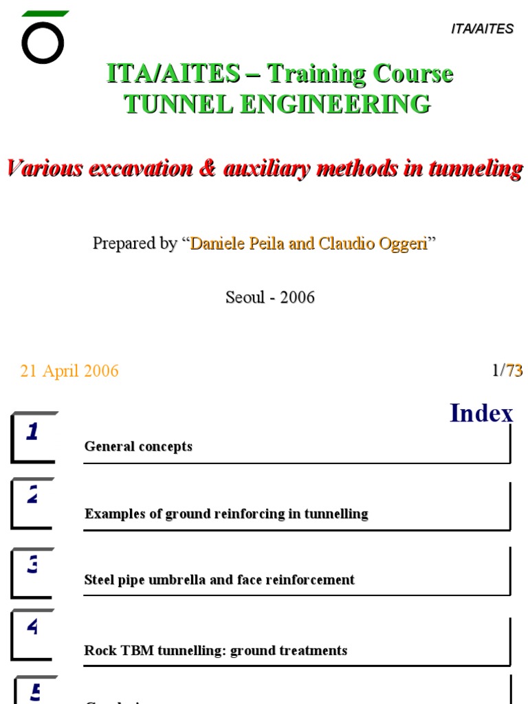 Tunnel Engineering - Various Excavation & Auxiliary Methods in Tunneling | PDF