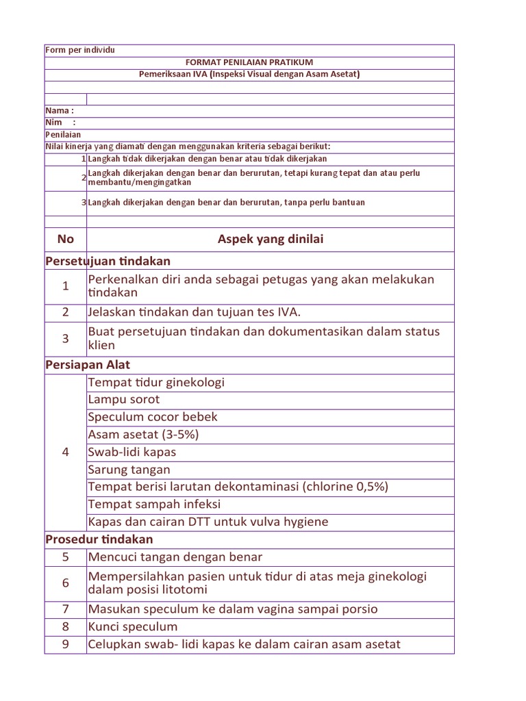 DAFTAR TILIK OSCE ASKEB REMAJA DAN PRAKONSEPSIxlsx | PDF