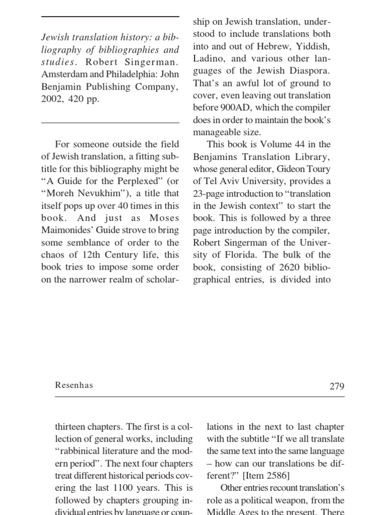 Jewish Translation History A Bibliography of Bibli | PDF | Books | Ethnoreligious Groups
