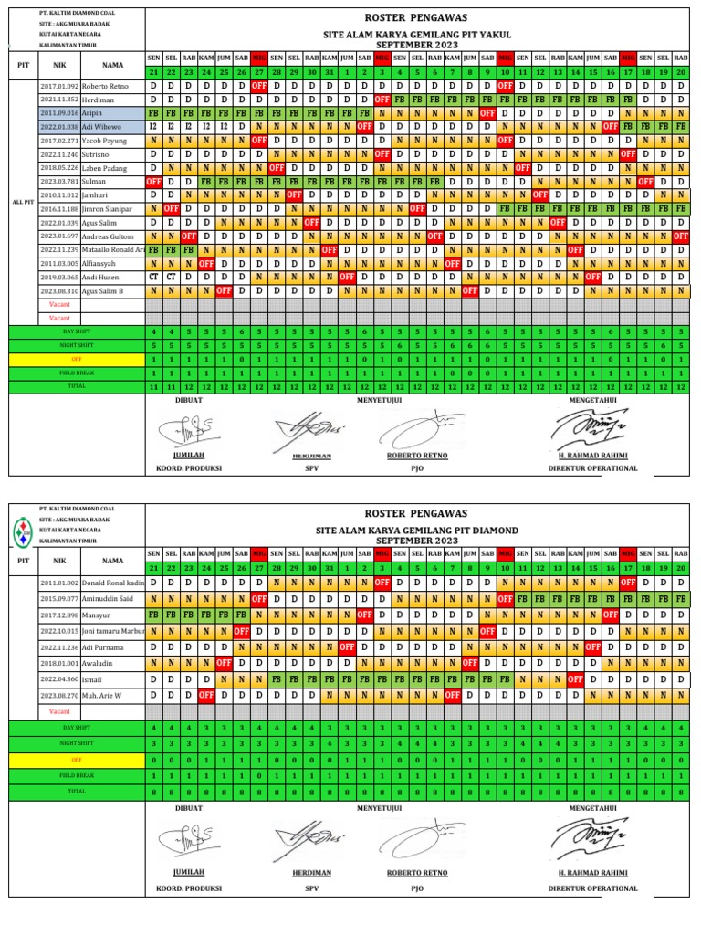 September 2023 Supervisor Roster | PDF