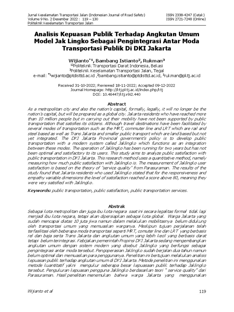 Jurnal ktj,+440 Article+Text 981 1 15 20221209 | PDF | Public Services | Transport