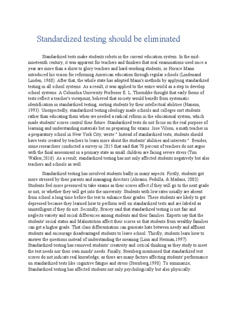 Standardized Testing Should Be Eliminated | PDF