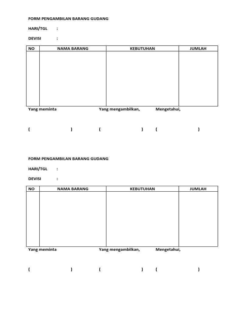 Form Pengambilan Barang Gudang | PDF