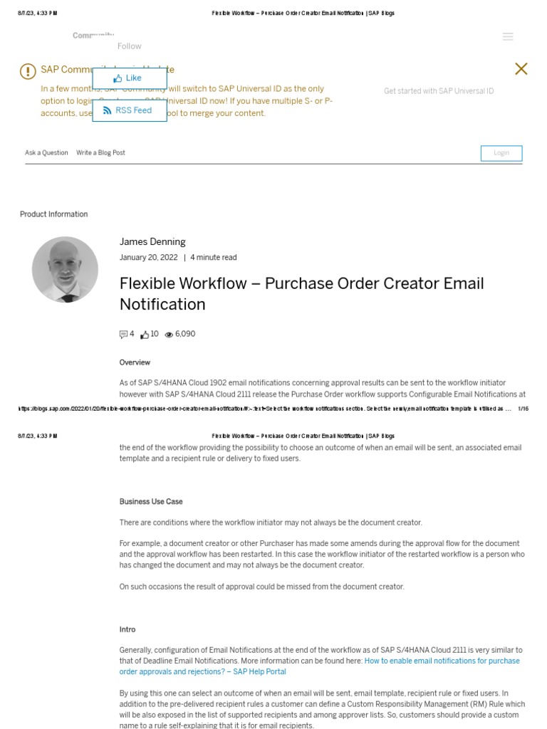 Flexible Workflow - Purchase Order Creator Email Notification - SAP Blogs | PDF | Cloud ...