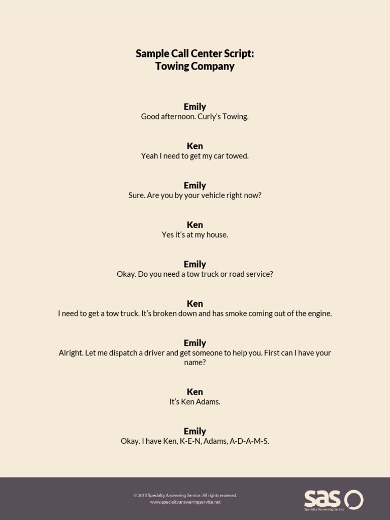 Sample Call Center Script Towing | PDF